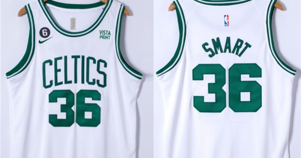 Men's Boston Celtics #36 Marcus Smart White No.6 Patch Stitched ...